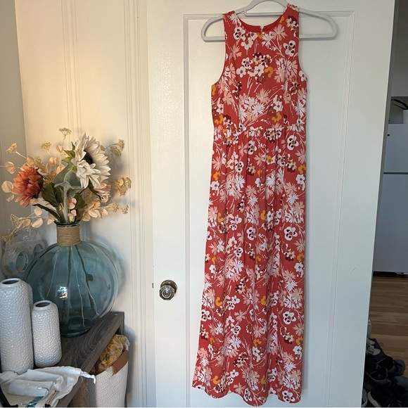 LOFT | Dresses | Loft Pink White Floral Print Maxi Dress With Side Slit ...